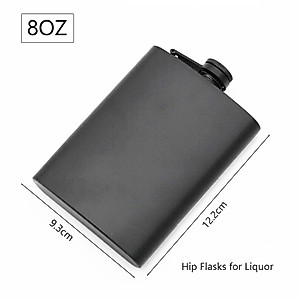COOAK 3 Pack Hip Flasks for Liquor, Stainless Steel Leakproof Thin Flasks, 6 Oz, 8 Oz, 12 Oz with Funnel（Black）