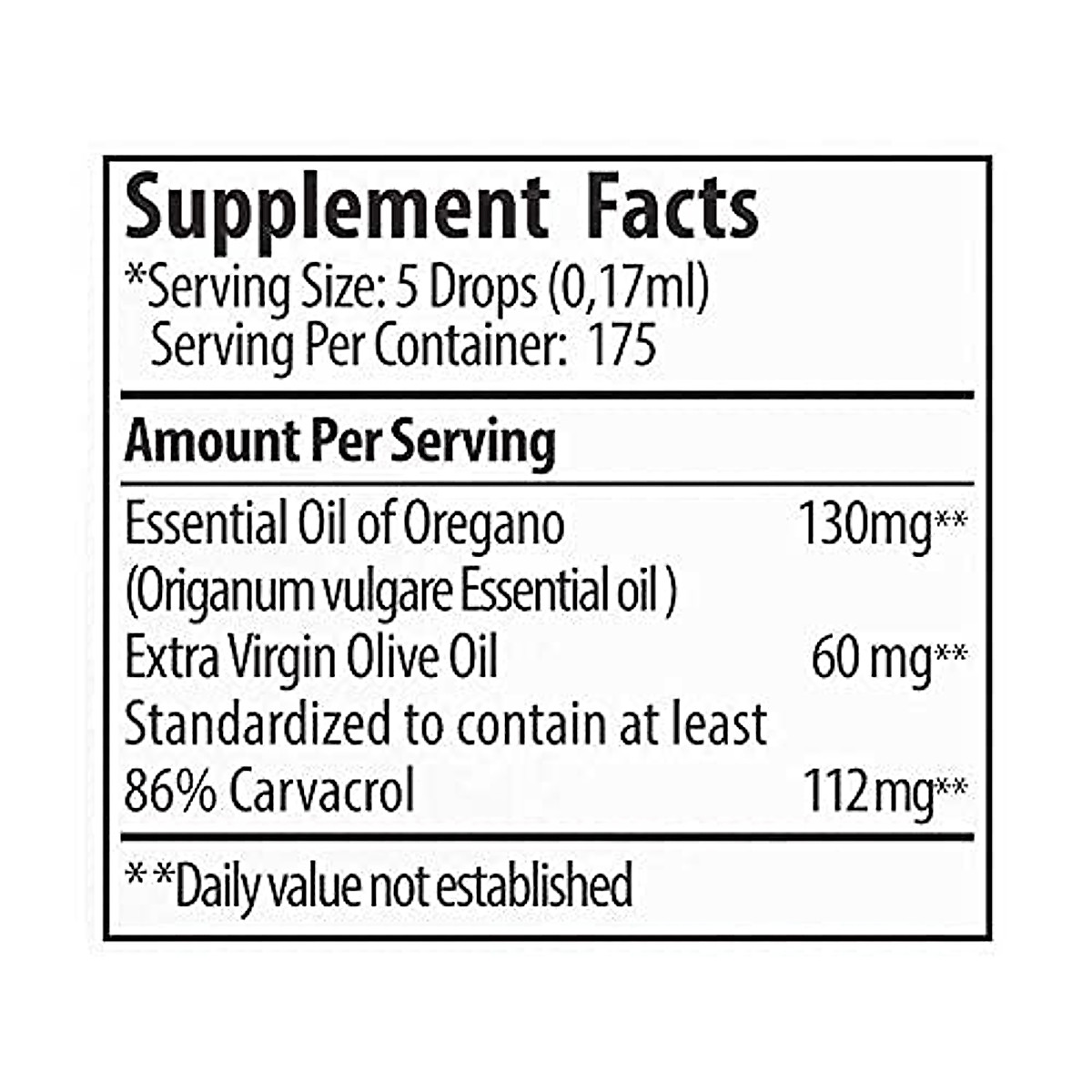 Zane Hellas 70% Oregano Oil. Greek Essential Oil of Oregano .86% Min Carvacrol. 112 mg Carvacrol Per Serving. Probably The Best Oregano Oil in The World. 1 fl. oz.- 30ml