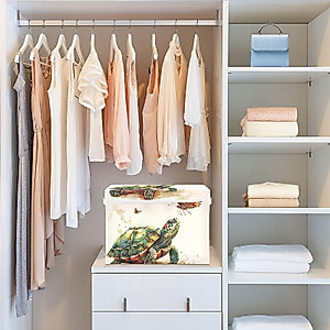 ALAZA Storage Bins Organizer Box Baskets Lidded Clothes for Shelves Closet Turtle Butterfly Collapsible Stackable Storage Cubes Handles
