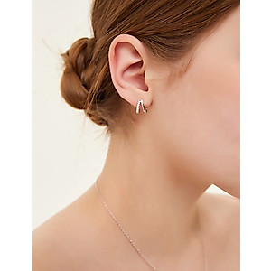 EAMTI 925 Sterling Silver Hoop Earrings For Women CZ Cubic Zirconia Half Hoop Earrings Small Split Huggie Hoop Earrings Hypoallergenic