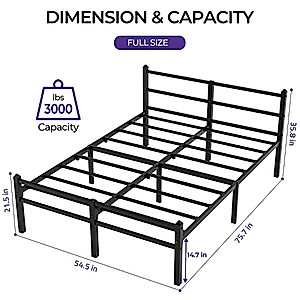 GreenForest Twin Bed Frame Tool-Free Quick Assembly Metal Platform and Full Size Bed Frame with Headboard