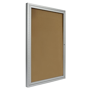 Displays2go 2x3 Foot Cork Enclosed Bulletin Board, 24 x 36 Inch with Hinged Door, Aluminum (LCRKSF2436)