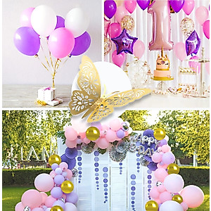 Pink and Purple Balloon Garland Kit - 118pcs Pink and Purple Balloons with Gold Butterflies - Perfect for Butterfly Party Decorations, Baby Shower Decorations, Girls' Birthday and Wedding.