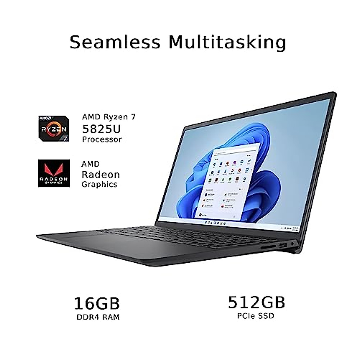 Dell 2022 Inspiron 15 i3000-3525 15.6" FHD Multifunctional Laptop, AMD Ryzen 7 5825U, AMD Radeon Graphics, 16GB DDR4 RAM, 512GB PCIe SSD, Backlit Keyboard, HD Webcam, Win 11 Pro, Black.