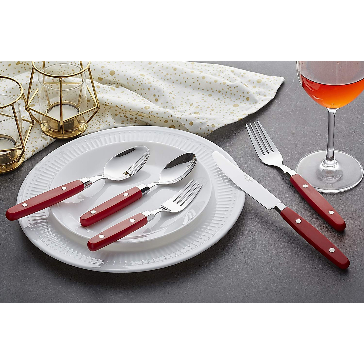ANNOVA Silverware Set 20 Pieces Stainless Steel Cutlery Color Handle With Rivet/Retro Flatware - 4 x Dinner Knife; 4 x Dinner Fork; 4 x Salad fork; 4 x Dinner Spoon; 4 x Dessert Spoon (Red) Christmas