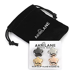 Hijab Magnetic Pins | Strongest Commercial Strength Hijab Pins for Women | Multi-Use Scarf and Hijab Magnets | Pin-less Fabric Magnets | [Pack of 4] (Star Magnets)