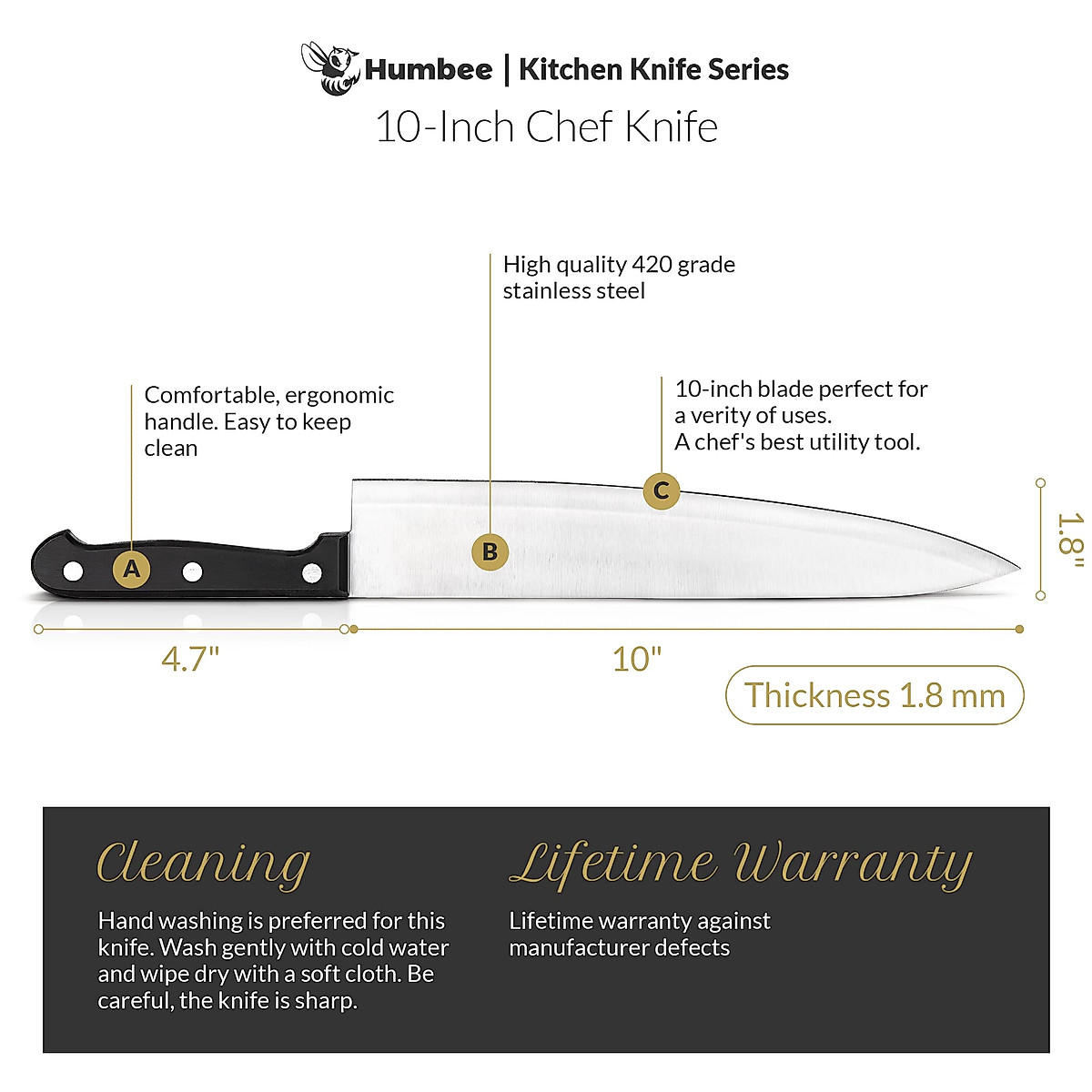 Humbee - Cuisine Pro Chef Knife 6 Inches - Stainless Steel Full Tang Blade for Professional and Personal Use - Ergonomic Handle, Comfortable Grip - Dishwasher Safe, NSF Certified