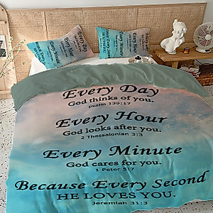Todeyya Bible Verse Inspirational Thoughts 3 Pieces Duvet Cover (King Size) with 2 Pillow Shams, Microfiber Lightweight 3pcs Comforter Cover Set Coverlet, with Zipper Closure Corner Bedding All Season