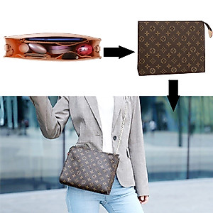 MISIXILE Felt Purse Insert Organizer with Zipper And Gold Buckles,Handbag Organiser Insert fits Toiletry Pouch 19 26(Pink-S)