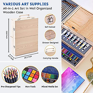 Art Set 85 Piece with Built-in Wooden Easel, 2 Drawing Pad, Art Supplies in Portable Wooden Case-Painting & Drawing Set Professional Art Kit