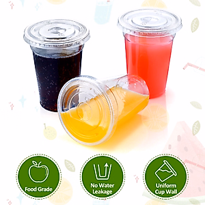 Eupako 9 oz Plastic Cups with Lids 100 Sets, Disposable Clear Cups with Lids, Cold Drink Containers for Beverage, Parfait, Smoothie