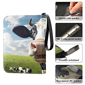 PYBUG Highland Cow Trading Card Binder with Nylon Strap 4-Pocket Waterproof PU Leather Card Collection Binder for 400 Cards Sturdy Card Holder Folders for Game Cards,Sports Cards