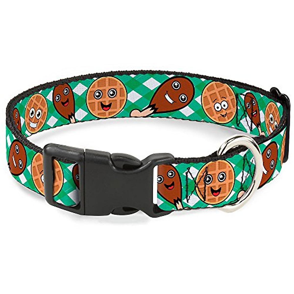 Buckle-Down Plastic Clip Collar - Fried Chicken & Waffles Plaid White/Green - 1/2" Wide - Fits 9-15" Neck - Large