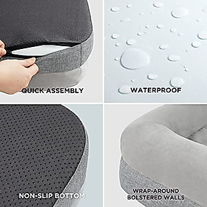 Lesure Memory Foam Dog Bed - Orthopedic Dog Bed for Medium Dogs Made with CertiPUR-US® Certified Foam - Bolster Pet Bed with Removable Washable Cover and Waterproof Lining, Grey