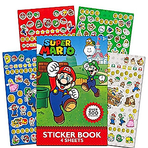 Super Mario Backpack for Kids - 16" Mario and Luigi Backpack Bundle with Over 300 Mario Stickers, Superhero Stampers, and More (Super Mario Backpack for Boys)
