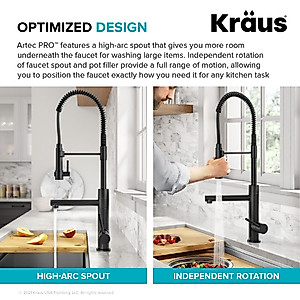 KRAUS Artec Pro Commercial Style Pre-Rinse Single Handle Kitchen Faucet with Pot Filler in Matte Black, KPF-1603MB