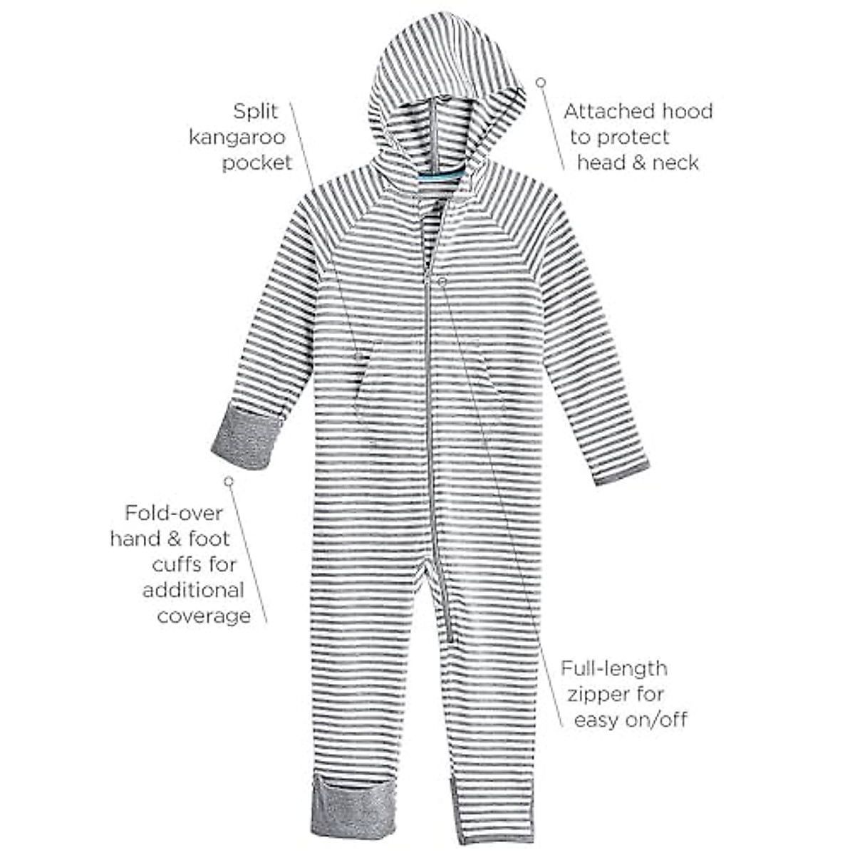 Coolibar UPF 50+ Baby LumaLeo 360 Coverage Bodysuit - Sun Protective (12-18 Months- Grey/White)