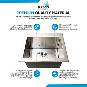 KABCO 25 Inch Wide 12 Inch Deep Commercial Sink 18 Gauge Undermount or Topmount Drop In Single Bowl Stainless Steel Laundry Utility Sink 25 L x 22 W x 12 D Inch