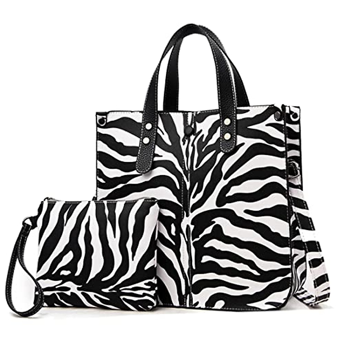 Shoulder Bag for Women Zebra Print Cows Deer Pattern PU Tote Purse Satchel Handbag Matching Clutch (Zebra print),Black and White