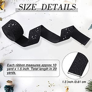 2 Rolls Glitter Ribbon 1-1/2 Inch x 10 Yards Wrapping Cut Edge Ribbon for Gift Wrapping Shiny Wrapping Ribbon for DIY Crafts Shower Tree Party Home Wedding Decoration(Black, 1-1/2 Inch Wide)