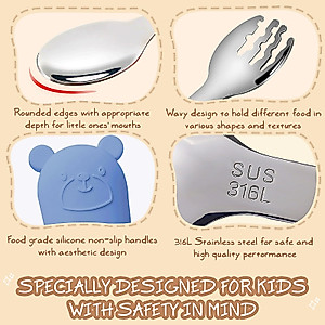 TinyHalo 3pcs Silicone Toddler Feeding Set, Divided Suction Plate with Fork and Spoon, Food Grade Silicone Tableware for Children, BPA Free, Strong Suction & Dishwasher Friendly (Wind)…