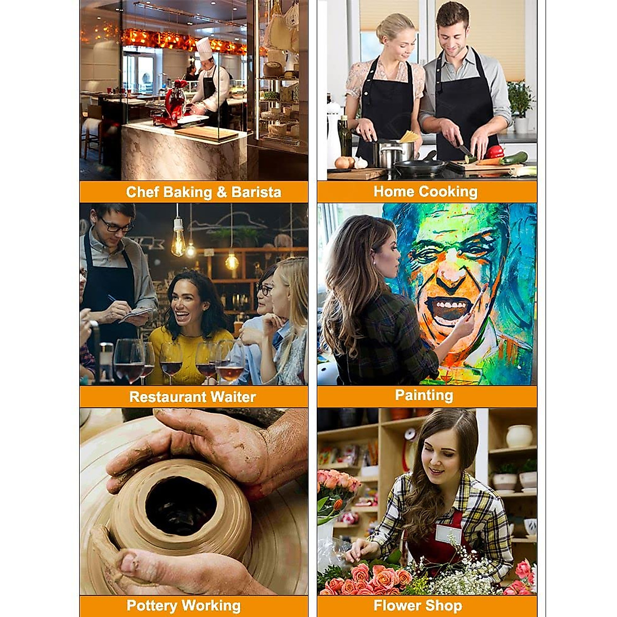 YIUJEFDA Black Aprons for Women Men with Pockets Adjustable Straps Waterproof Cute Canvas Kitchen Cooking Apron for Chef Waitress Server Painting Artist Mother Gifts