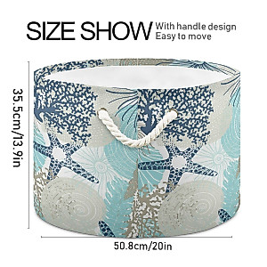 Algae Corals Seashells Large Basket for Toys Storage Bin Box Organizer Basket for Laundry Hamper, Kid's Room, Baby & Dog Toy