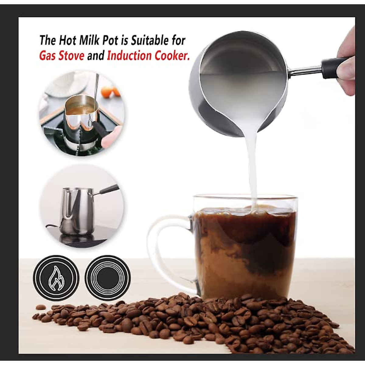 Pilipane 12oz Turkish Coffee Heat Pot, Milk Butter Warmer Pot, tovetop Melting Boiling Pot with Spout, Arabic Coffee Maker for Maple Syrup, Sauce Heating, 18/8 Stainless Steel