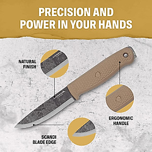 Condor Tool & Knife Terrasaur Knife Desert - 1095 High Carbon Steel - Bushcraft Knife with Scandi Edge - Fixed Blade Knife with High Impact Polypropylene Sheath - 3mmThick - 4.2in Blade - 7.1oz