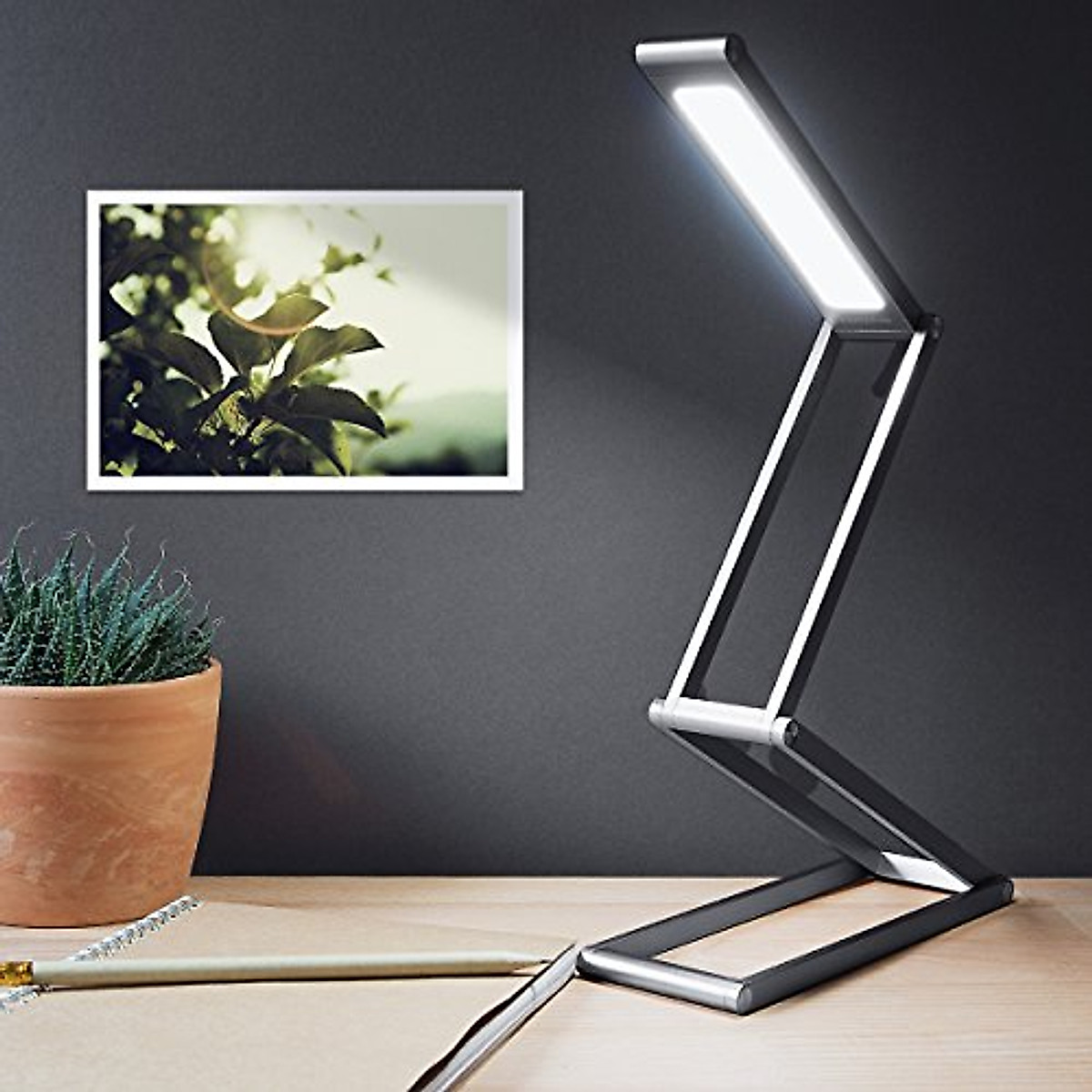 kwmobile Foldable LED Desk Lamp - Folding Portable USB Table Light with 3 Brightness Settings - for Home, Reading, Studying, Work, Travel - Anthracite