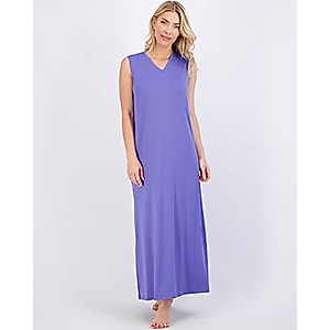 Real Essentials 3 Pack: Womens Sleeveless Tank V-Neck Adult Nightgown Long Soft Nightshirt Women Night Gowns Nightdress Sleep Lounge Dress Sleepwear Pajama PJs Bamboo Ladies PJ Chemise - Set 8, L