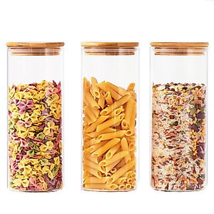 Glass Food Storage Containers 3Pcs (34oz*3), Airtight Food Jars with Bamboo Wooden Lids, Canister Set for Kitchen Counter, Pantry Organization Jar for Sugar Flour Cereal Candy Cookie Coffee Beans (34oz*3)