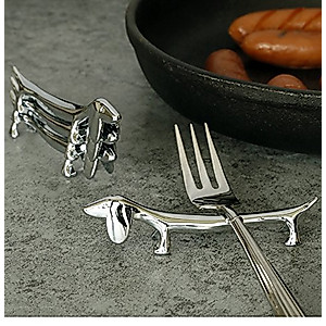 BMTick Silver ‘Hunter’s Dachshund’ Cutlery Rest for Knifes, Forks and Spoons (Set of 12) Knife Rest Set