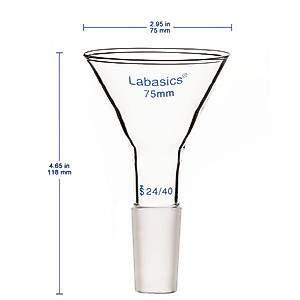 Labasics Glass Short Stem Powder Funnel with 75 mm Top Outer Dimension and 24/40 Inner Joint Filter Funnel Glass Funnel (OD 75mm)