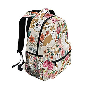 Laptop Backpacks Corgi Cute Spring Flowers Men Women Travel Daypack Bag