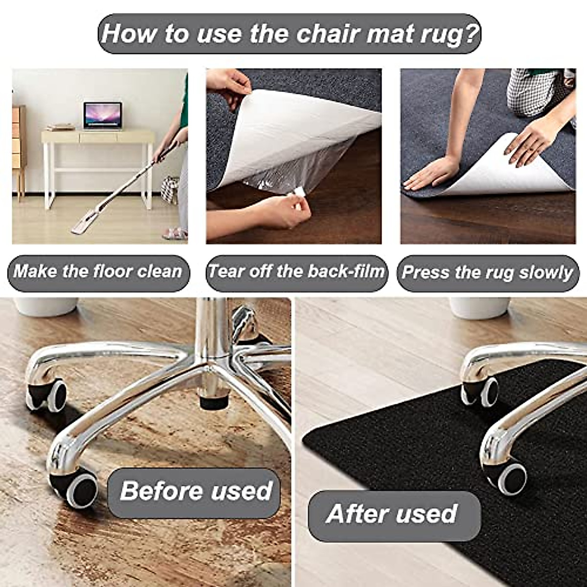 Jakarl Office Rolling Chair Mat for Hardwood Tile Floor, Computer Gaming Under Desk Low-Pile Rug, Large Anti-Slip Floor Protector Mat for Home Work (Black, 36" X 55")