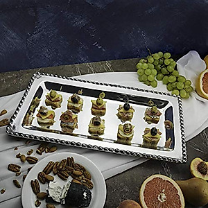 Personalized Rectangular Pearls Serving Tray- Handcrafted, Rectangular Silver Tray, Tray for Whiskey Decanter, Candle Sticks, Vanity Set, Perfume Tray, and Serving Appetizer Plates