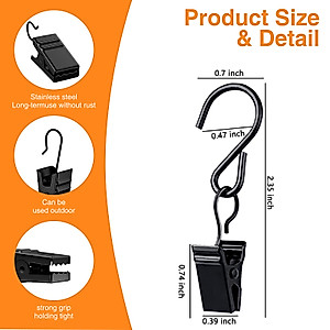 32 Pack Metal Curtain Clips, Small Hook Clips String Lights Clips Heavy-Duty Hooks for Curtain Photos Home Decoration Indoor Outdoor Art Craft Display, Black