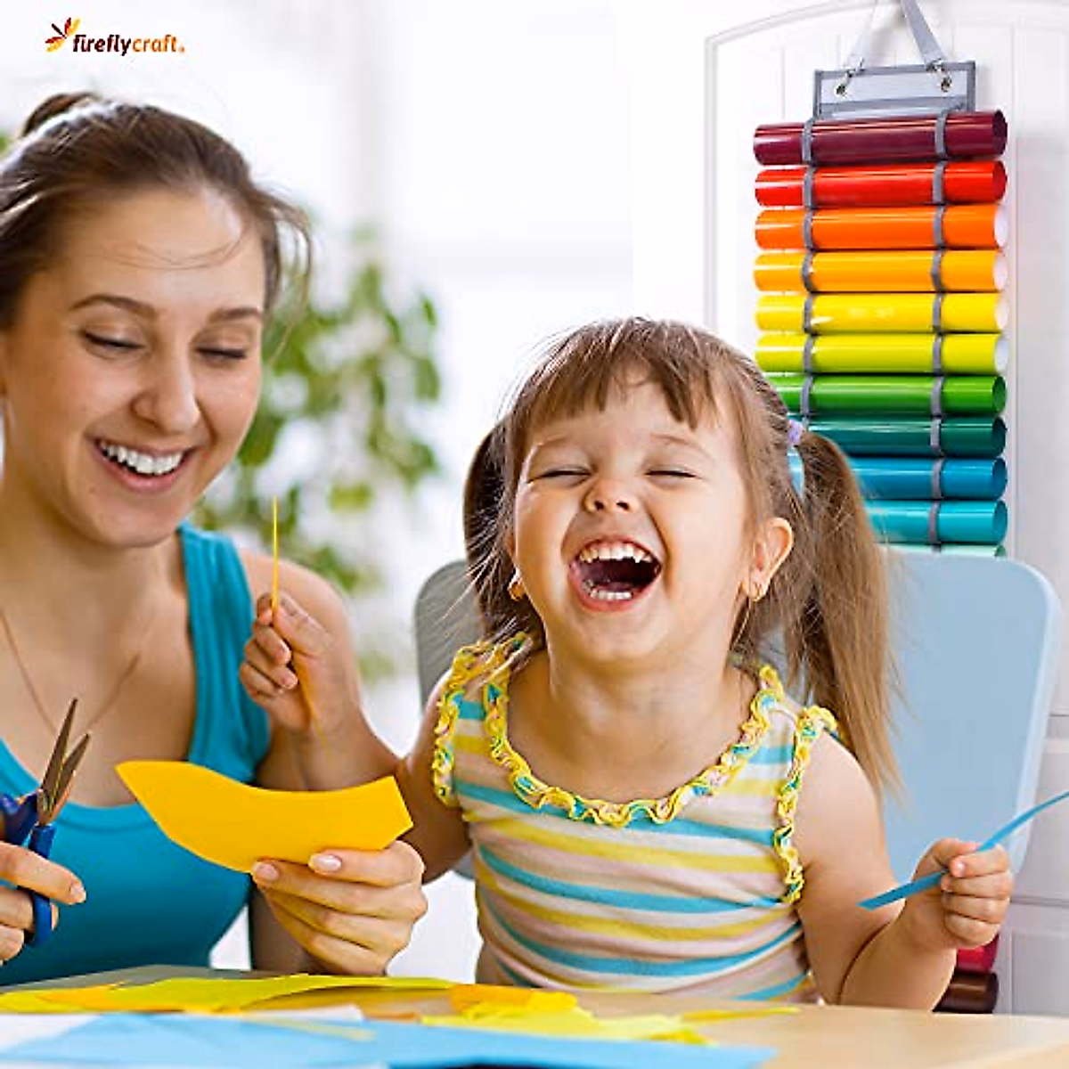 Firefly Craft Vinyl Organizer, Vinyl Roll Holder - Craft Vinyl Storage Organizer Rack - Wall Mount, Hanging Closet, Studio, or Over the Door Cricut Organizer - Cricut Accessories - 24 Compartments