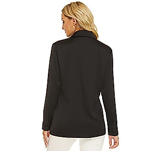Escalier Women's Satin Silk Long Sleeve Button Down Shirt Casual Work Office Silky Blouse Top (Black, Small)