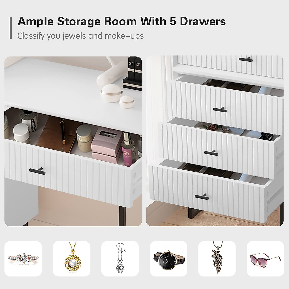 Anbuy Makeup Vanity Desk Set with Drawers, Large Modern Makeup Dressing Table Bedroom Vanity Sets Storage Dresser Furniture Set
