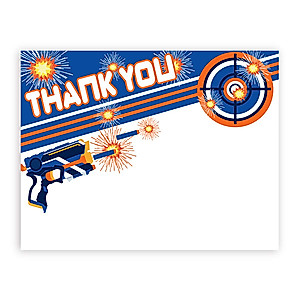 POP parties Dart Gun Thank You Cards - 20 Cards + 20 Envelopes - Dart War Party Thank You Cards - Made in The USA