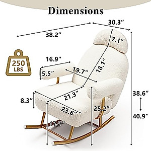 NIOIIKIT Nursery Rocking Chair, Modern Sherpa Upholstered Fabric Glider Rocker, Rocking Chair for Nursery, Comfy Armchair with High Backrest, Leisure Sofa Chair for Living Room Bedroom (Beige)