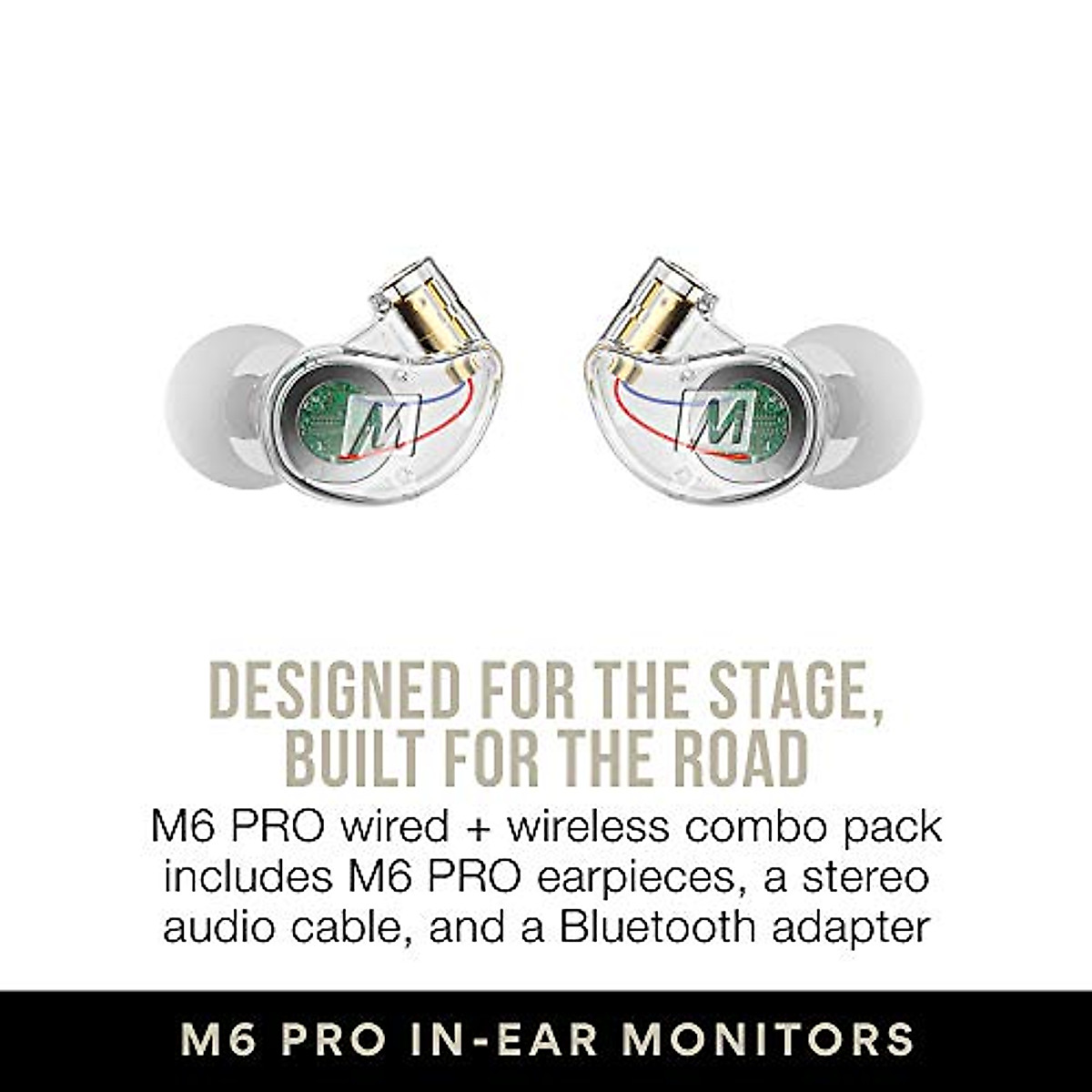 MEE audio M6 PRO Musicians' in-Ear Monitors Wired + Wireless Combo Pack: Includes Stereo Audio Cable and Bluetooth Audio Adapter (Clear) (CMB-M6PROBT-CL)