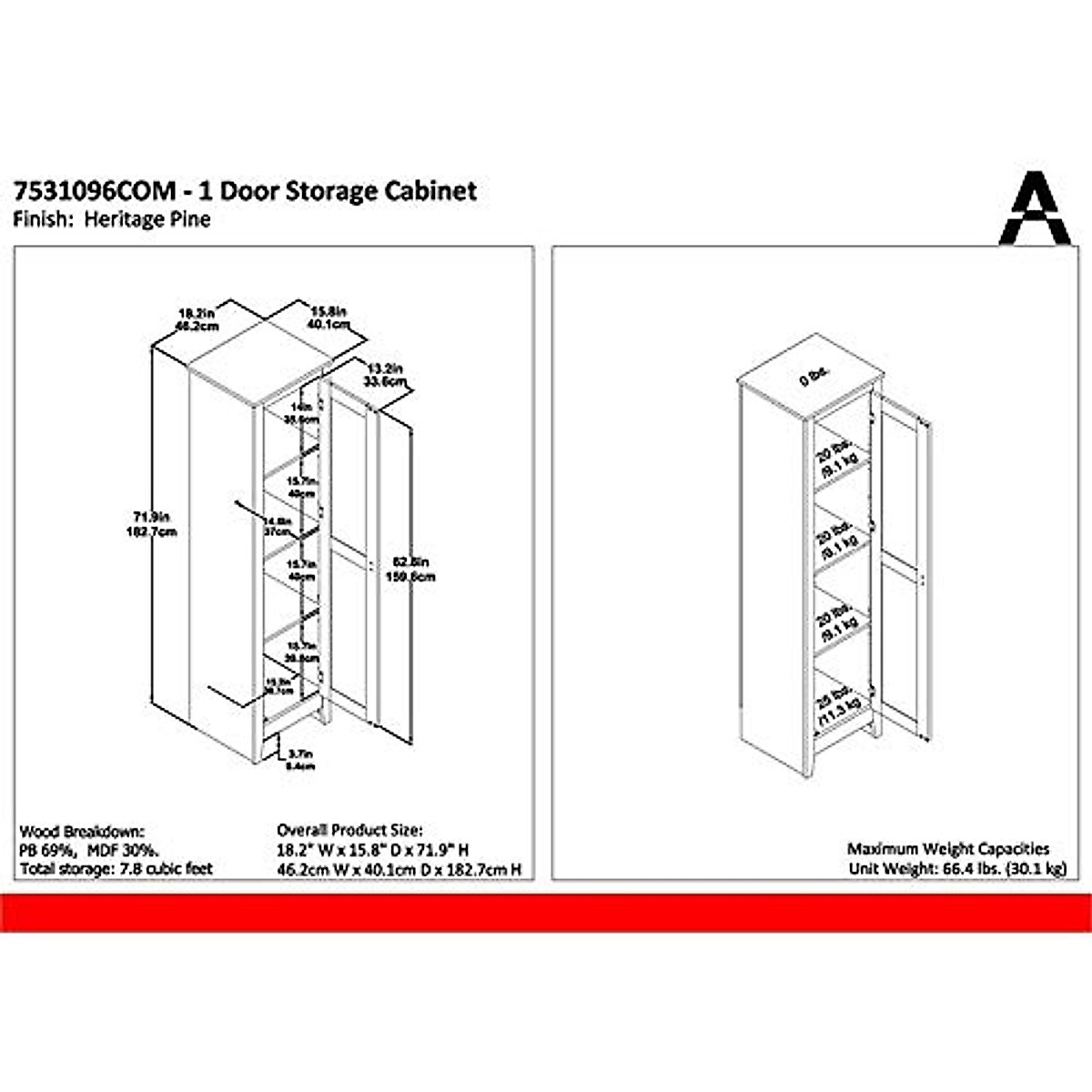Ameriwood Home Farmington Wide Storage Cabinet, 18", Rustic