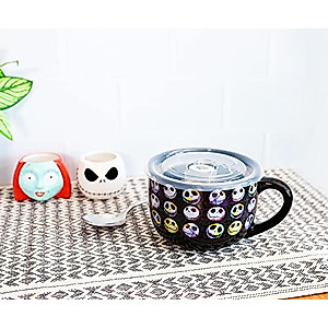 Disney The Nightmare Before Christmas Jack Expressions Ceramic Soup Mug With Vented Lid | Bowl Container For Ice Cream, Cereal | Large Coffee Mugs and Cups, Home & Kitchen Essentials | Holds 20 Ounces