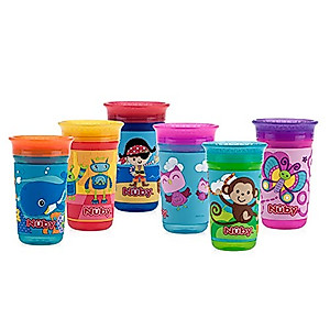 Nuby 360 Degree Easy Sip 3D Grip Wonder Cup with Printed Silicone Sleeve, Purple, Butterfly, 10 Oz