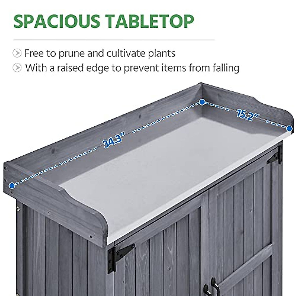 Yaheetech Garden Potting Bench Table - Outdoor Garden Patio Wooden Storage Cabinet & Solid Wood Planting Work Bench with Large Space Storage & Metal-Plated Tabletop, Gray