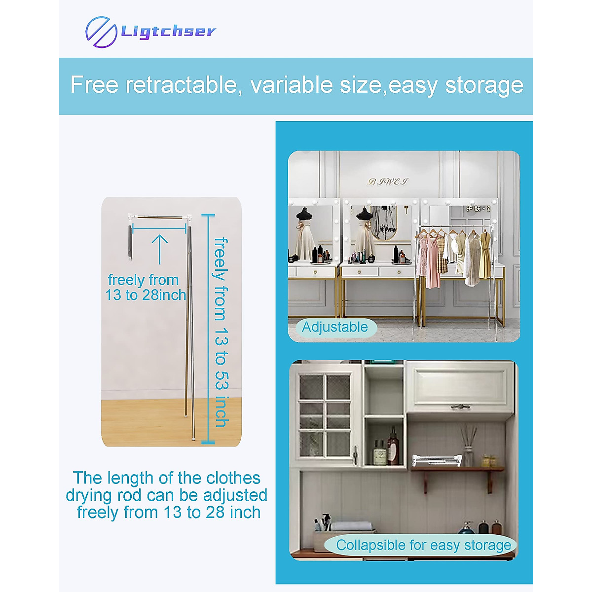 Ligtchser Portable Travel Garment Rack,Folding Clothes Rack for Dance,Travel,Camping, Drying,RV, Indoor,Outdoor.A Collapsible Clothing Rack.