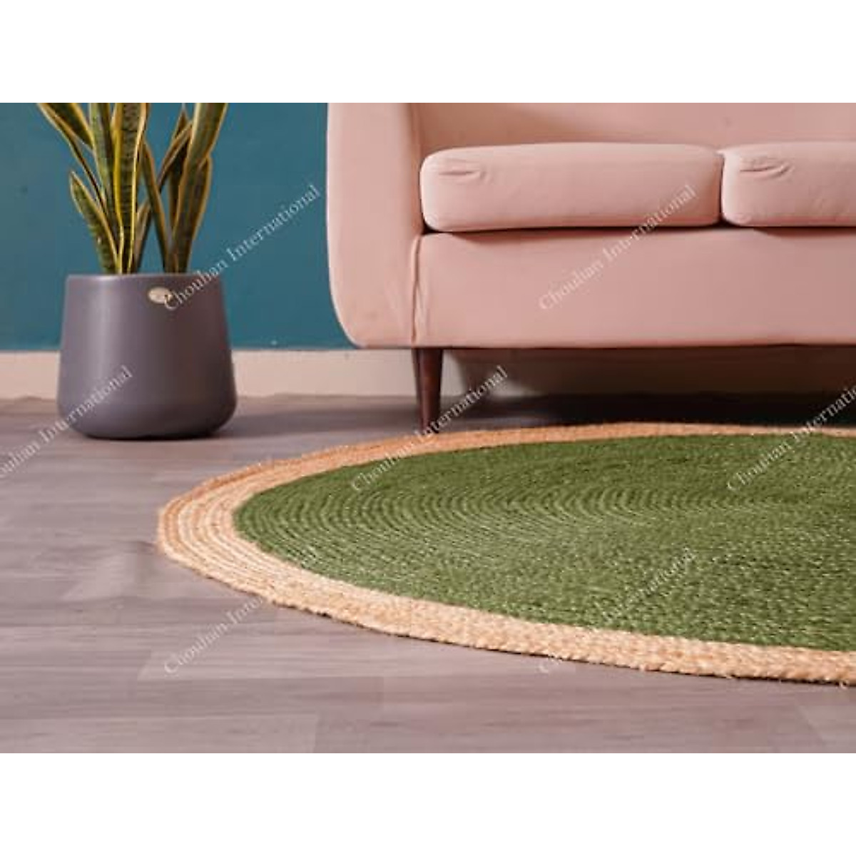Chouhan International 4x4, 5x5, 6x6,feet Natural Jute Bordered Round Rug, Floor Bordereded Edge Rug Braided Boho Eco Large Circular Handmade Area Rugs (CCID1)